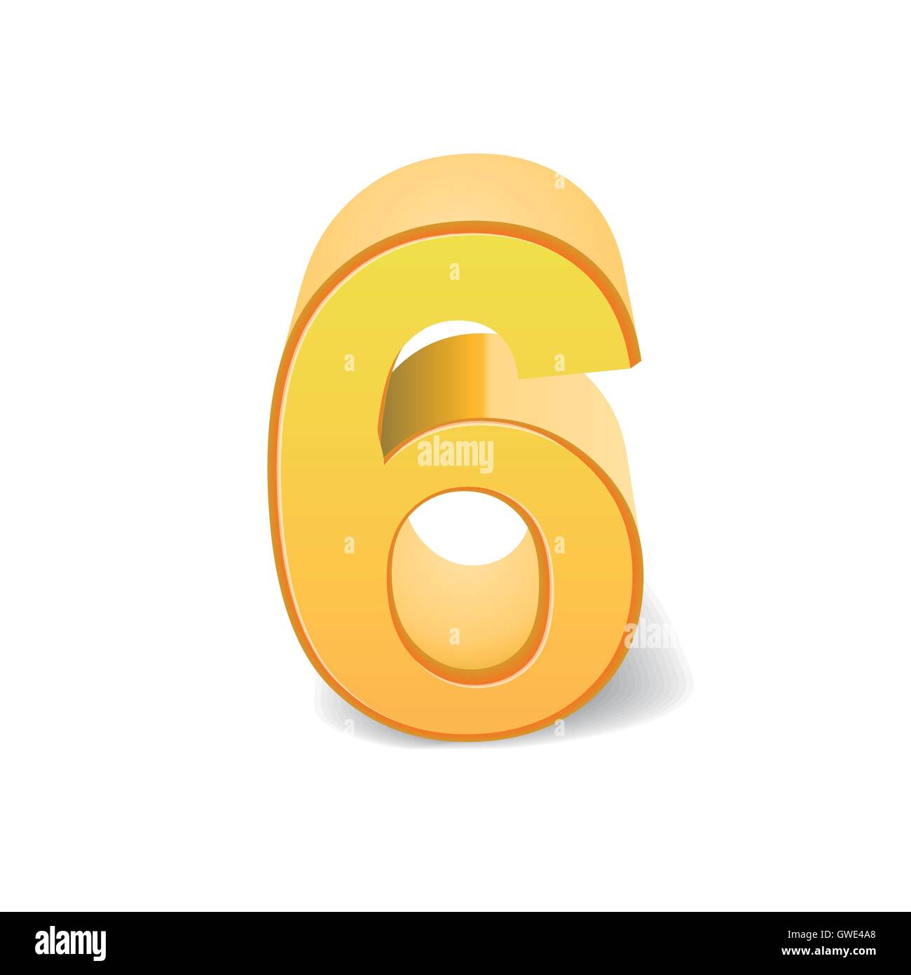 3D image shiny yellow number 6 isolated on white background Stock ...