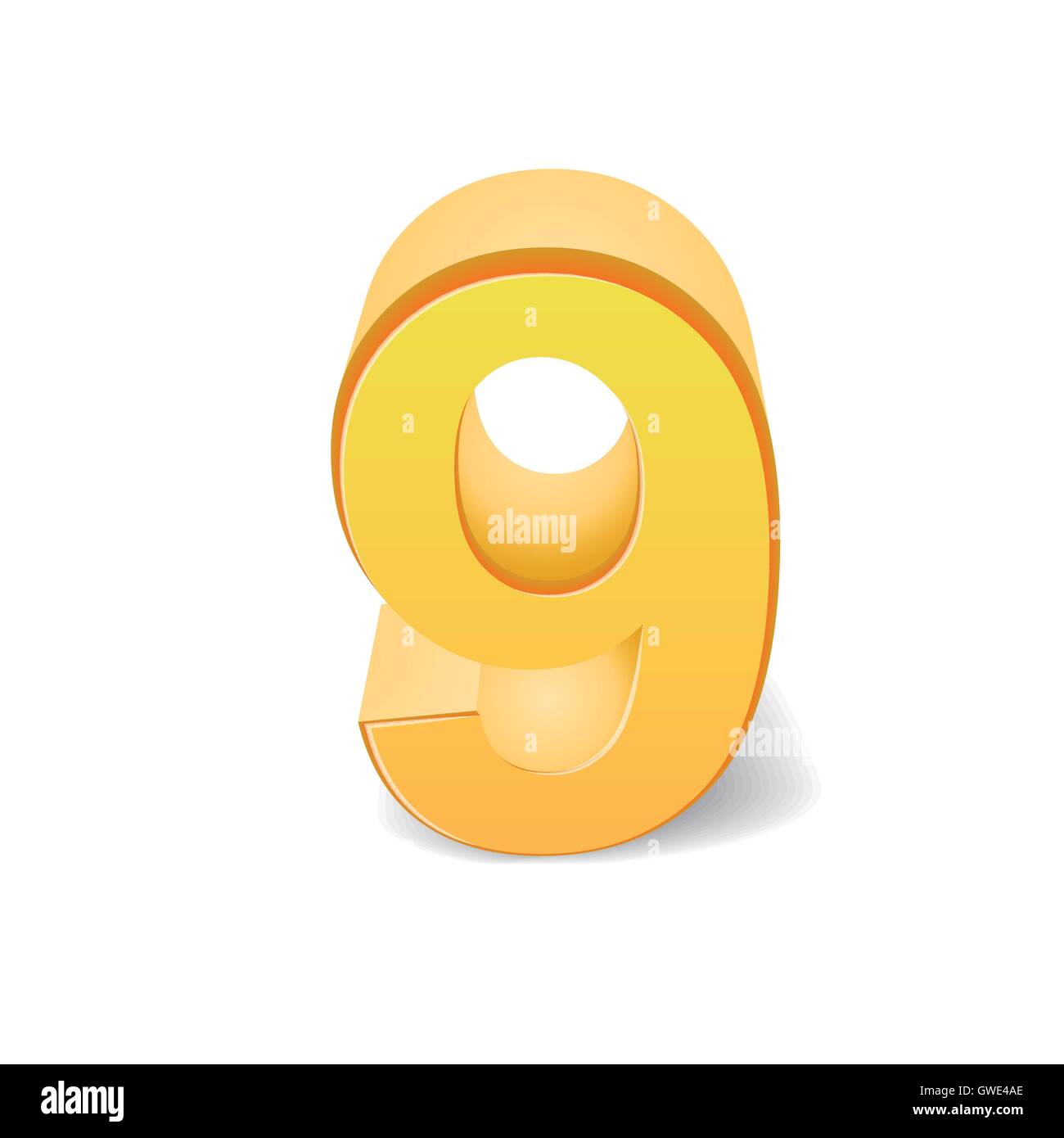 3D image shiny yellow number 9 isolated on white background Stock ...