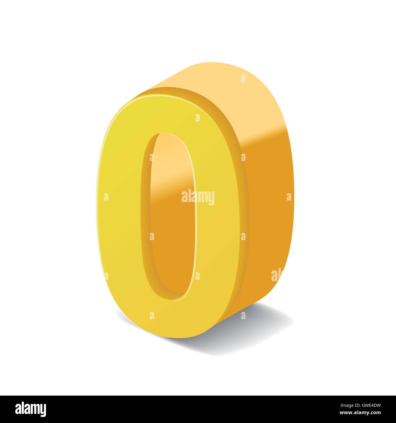 3D image shiny yellow number 0 isolated on white background Stock ...