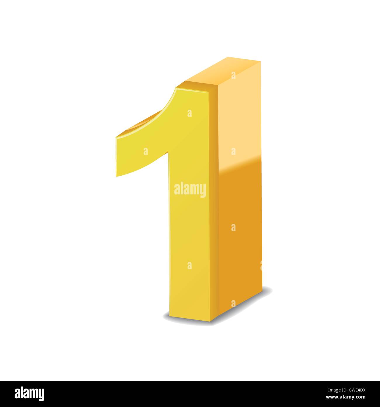 3D image shiny yellow number 1 isolated on white background Stock ...