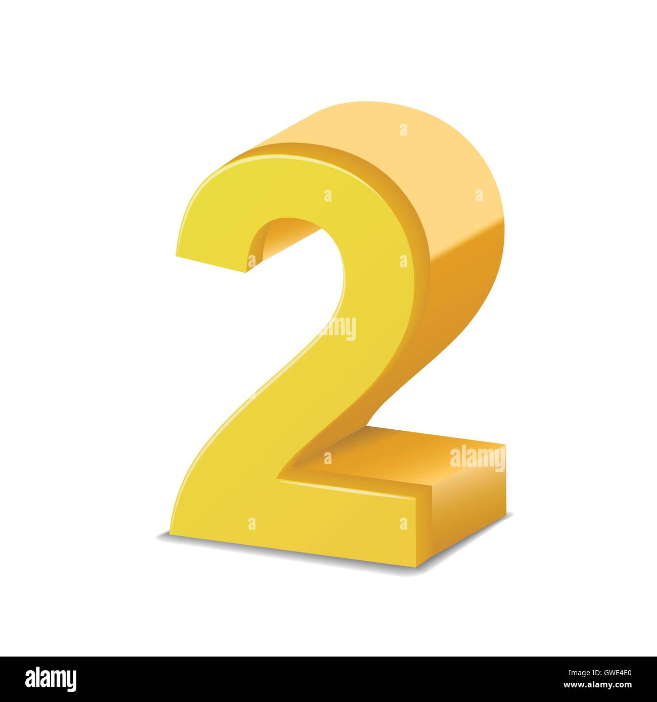 3D image shiny yellow number 2 isolated on white background Stock ...