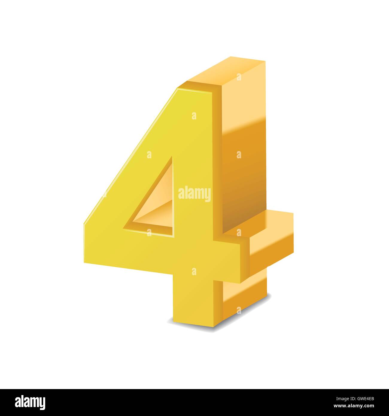 3D image shiny yellow number 4 isolated on white background Stock ...