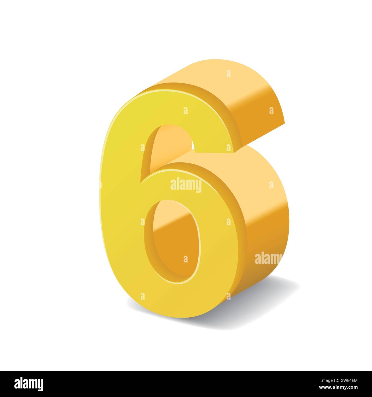 3D image shiny yellow number 6 isolated on white background Stock ...