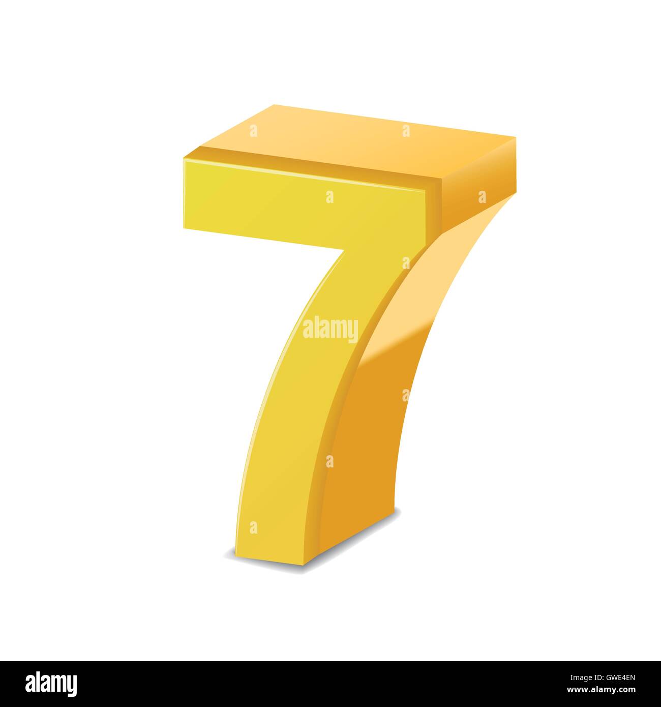 3D image shiny yellow number 7 isolated on white background Stock ...
