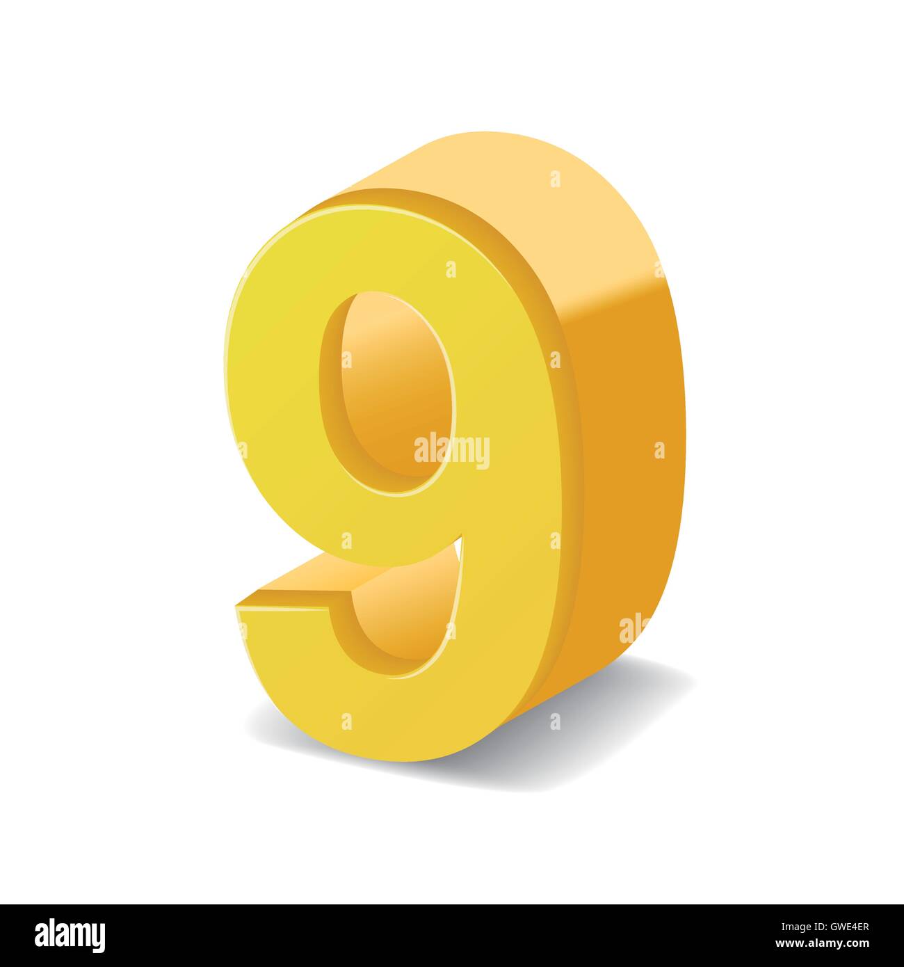 3D image shiny yellow number 9 isolated on white background Stock ...