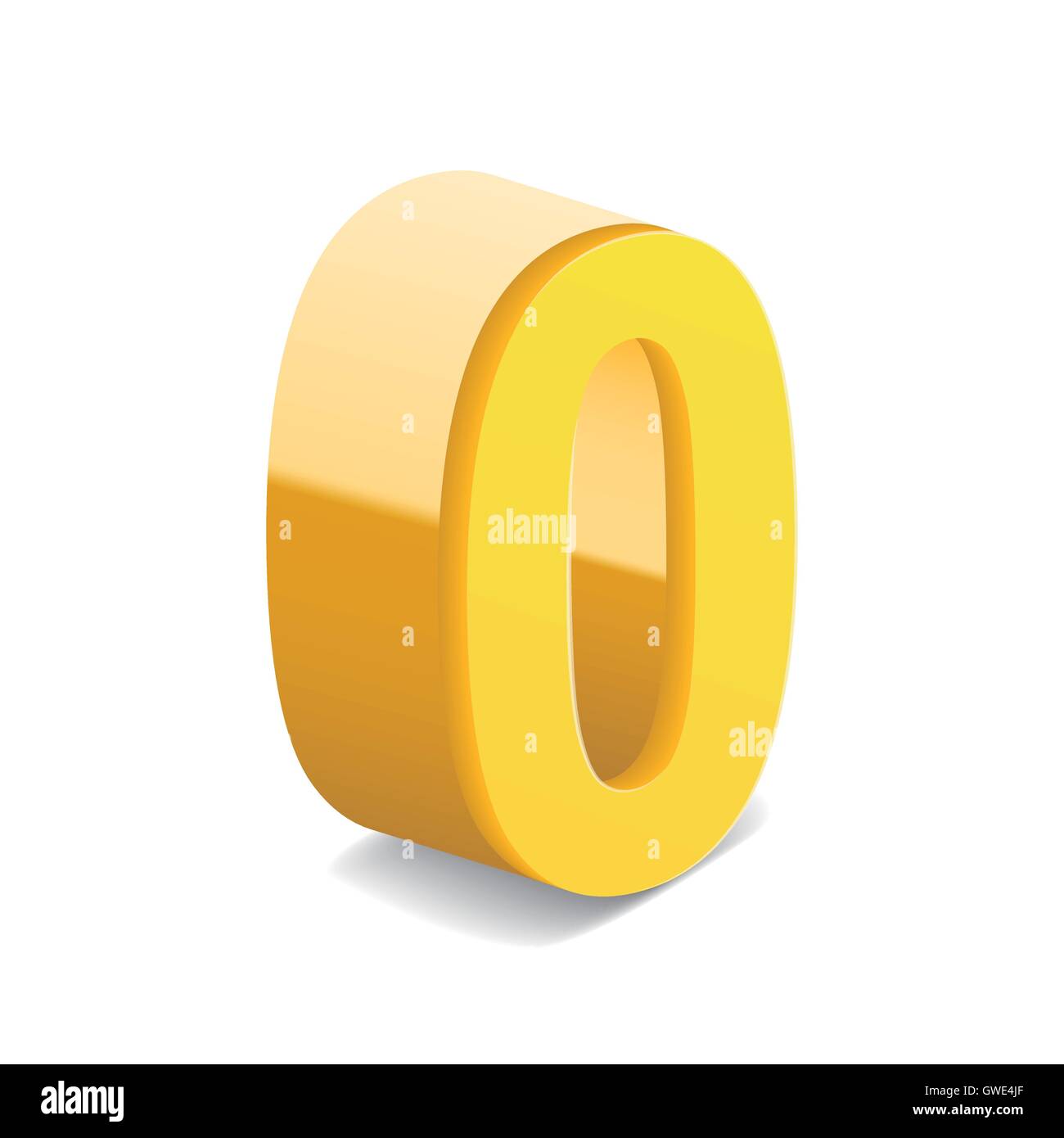 3D image shiny yellow number 0 isolated on white background Stock ...