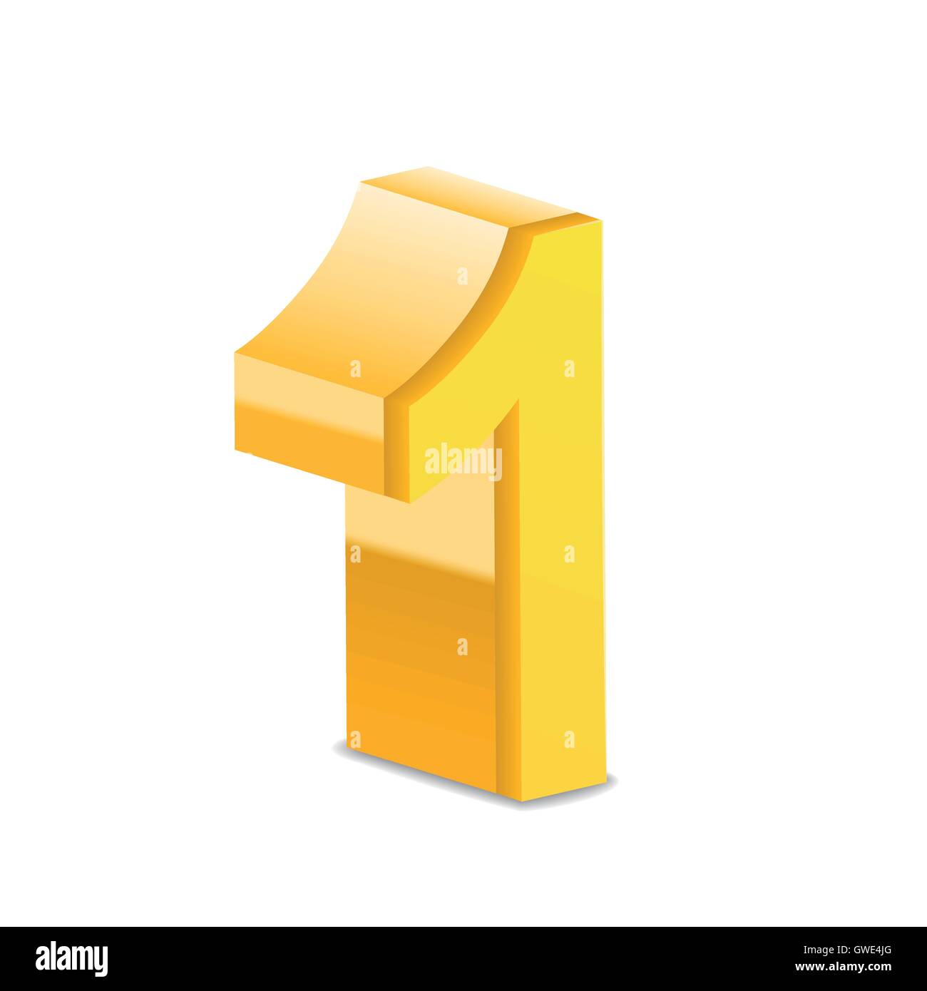 3D image shiny yellow number 1 isolated on white background Stock ...