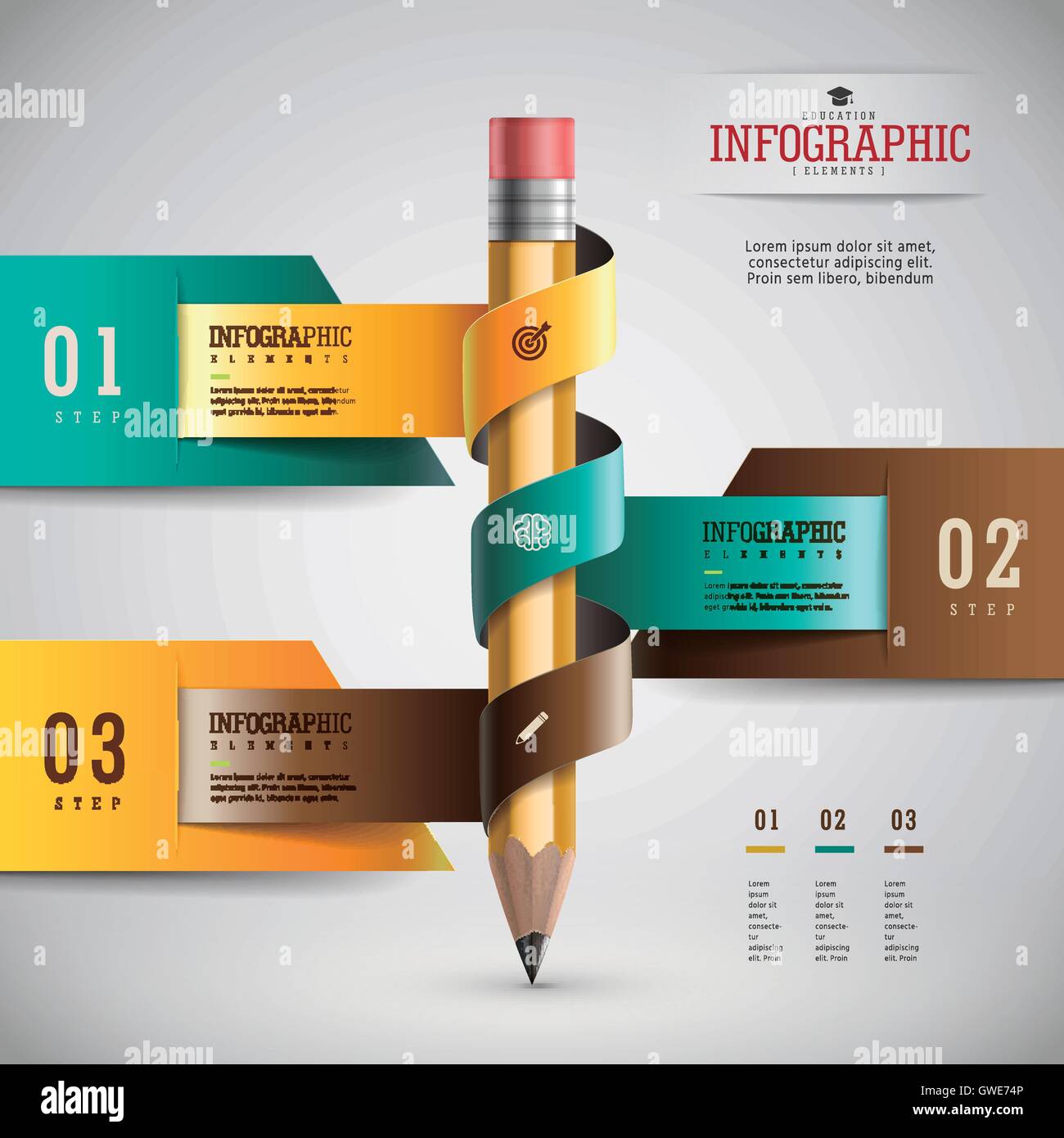 Education infographic design, realistic pencil with options and ribbon ...