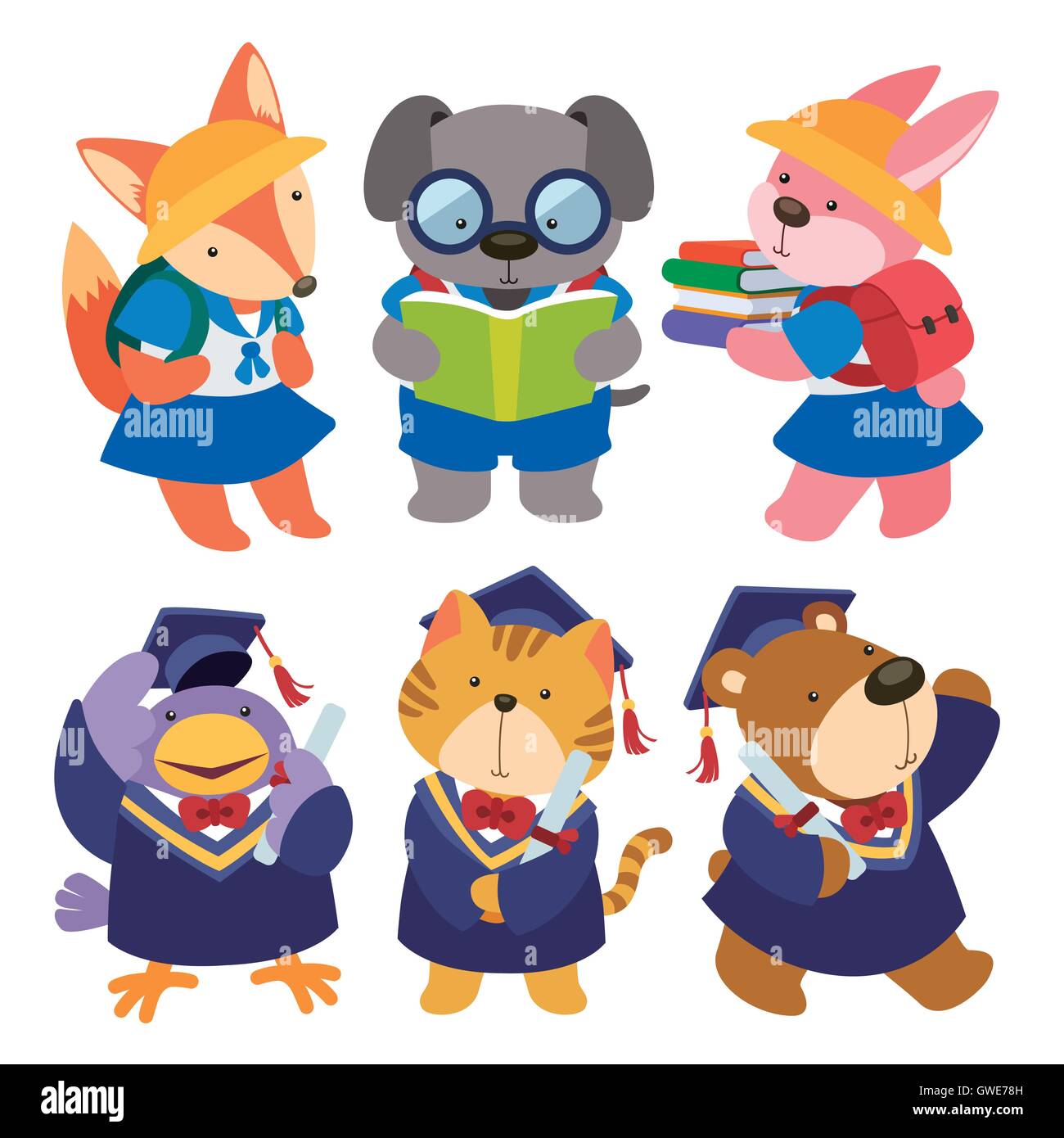 Lovely animal clipart collection, adorable student animals Stock Vector ...