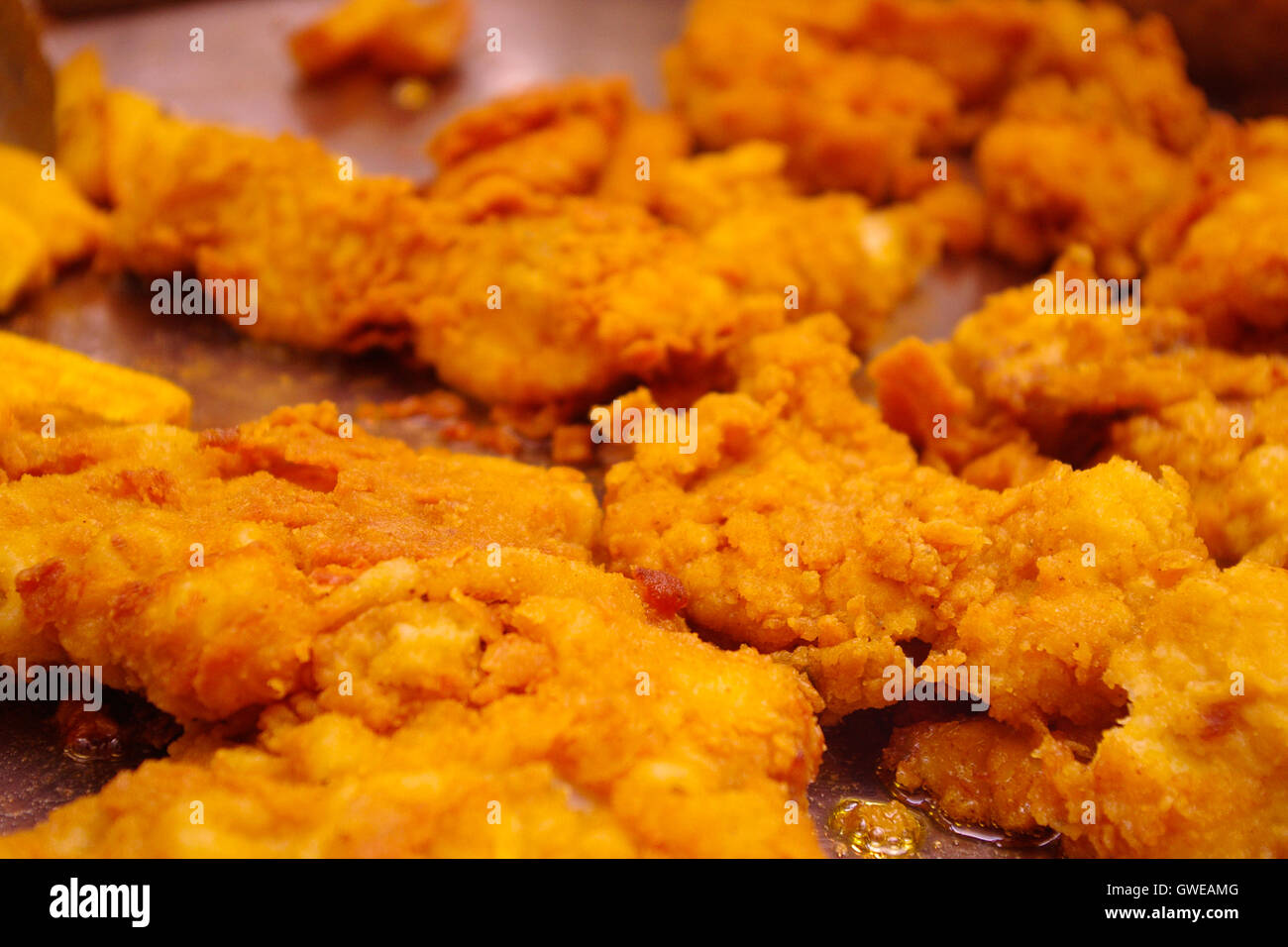 Gold and crispy chicken coverage, various pieces ready to served Stock ...