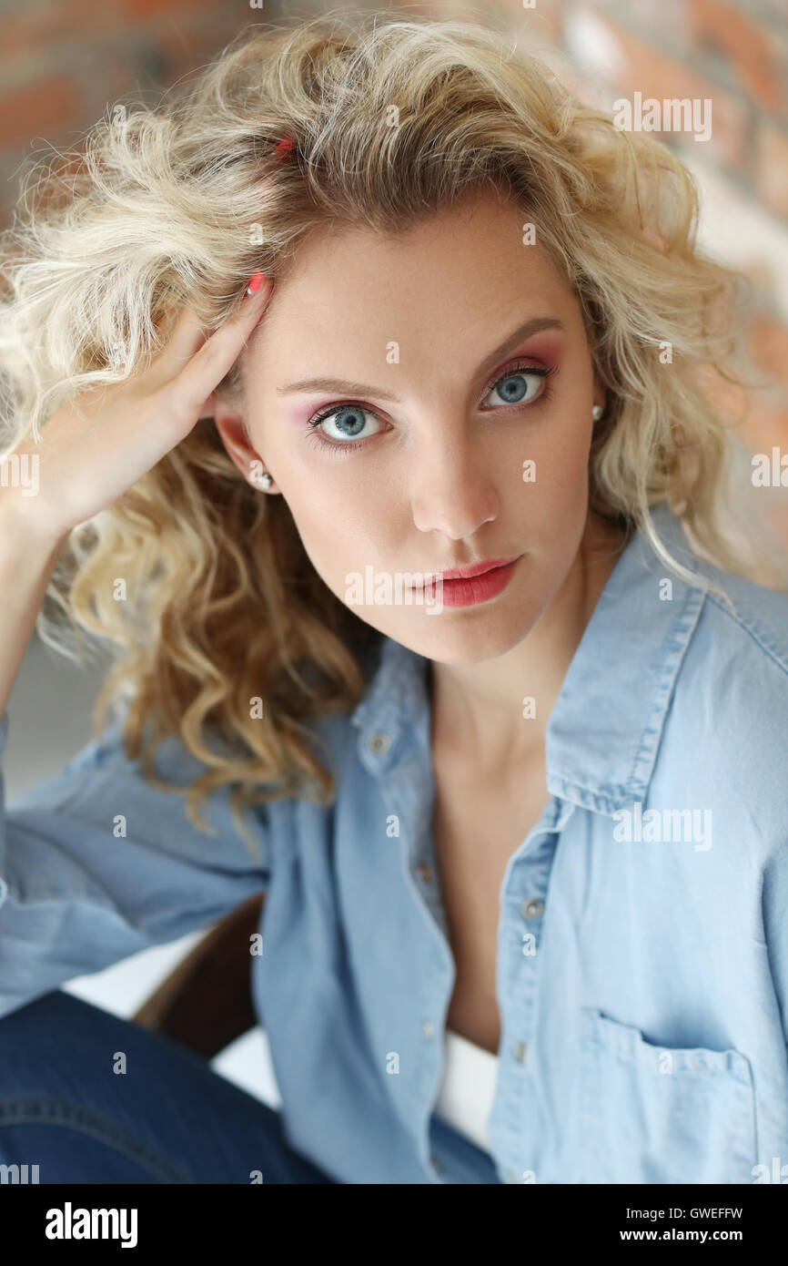 Beautiful woman with blue eyes Stock Photo - Alamy