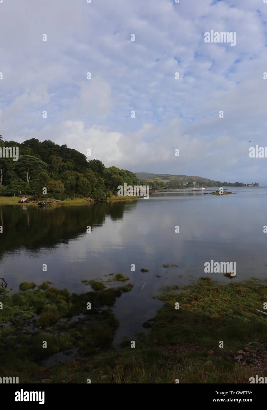Derelict boats and ruin of Aros castle near Salen Isle of Mull Scotland ...