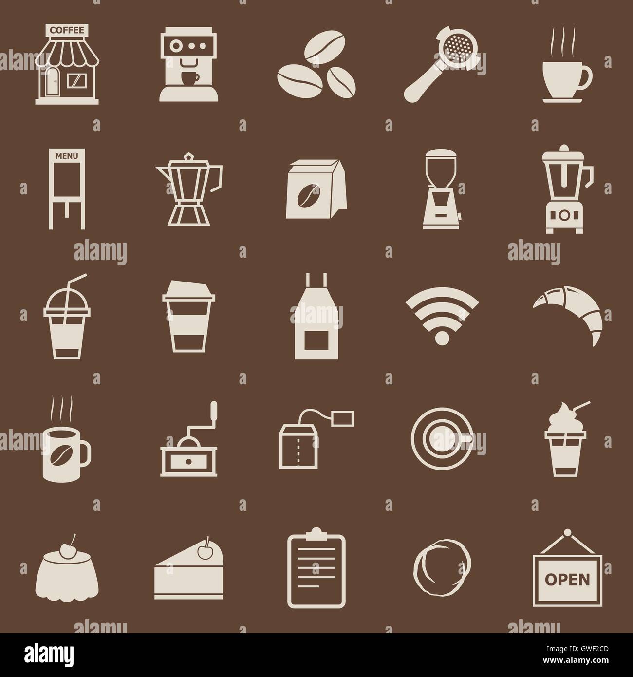 Coffee shop color icons on brown background, stock vector Stock Vector ...