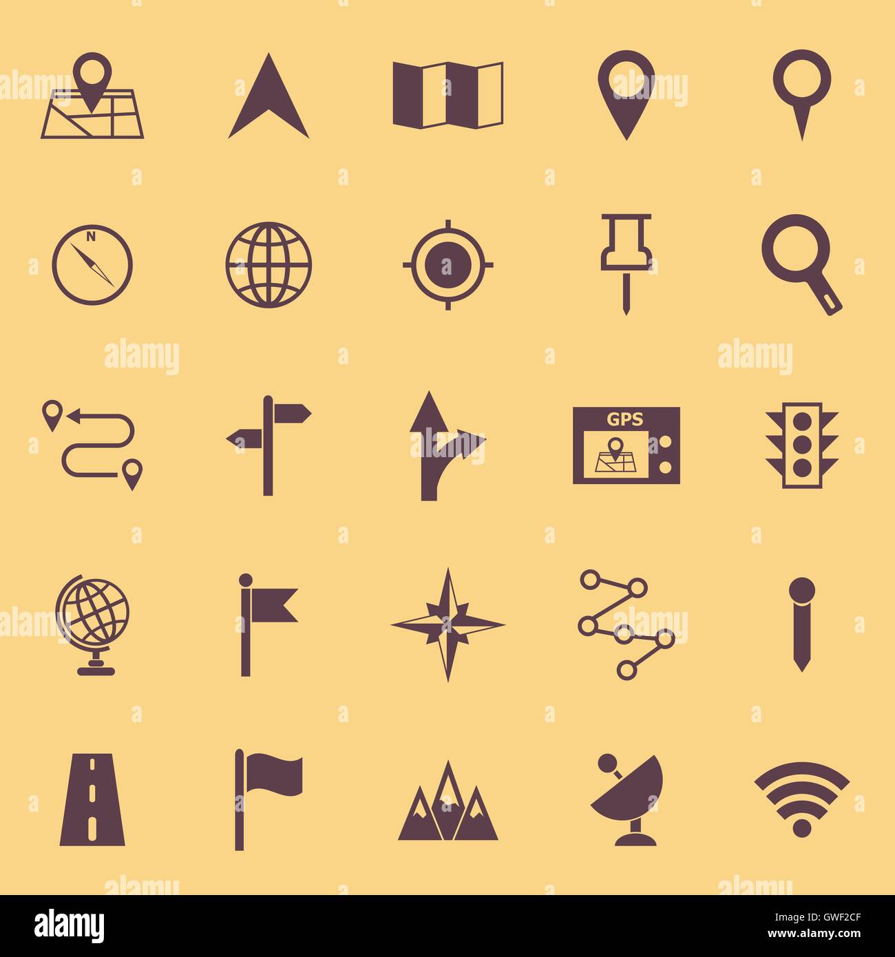 Navigation color icons on yellow background, stock vector Stock Vector ...