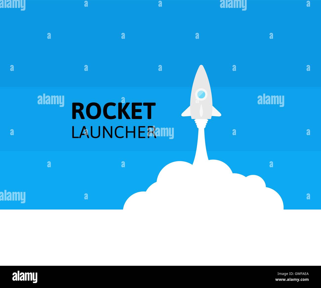 Blue rocket and white cloud, icon in flat style, vector illustration ...