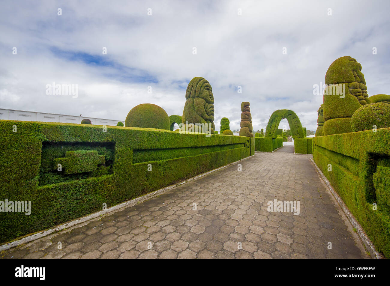 TULCAN, ECUADOR - JULY 3, 2016: cemetery path with geometrical designs ...
