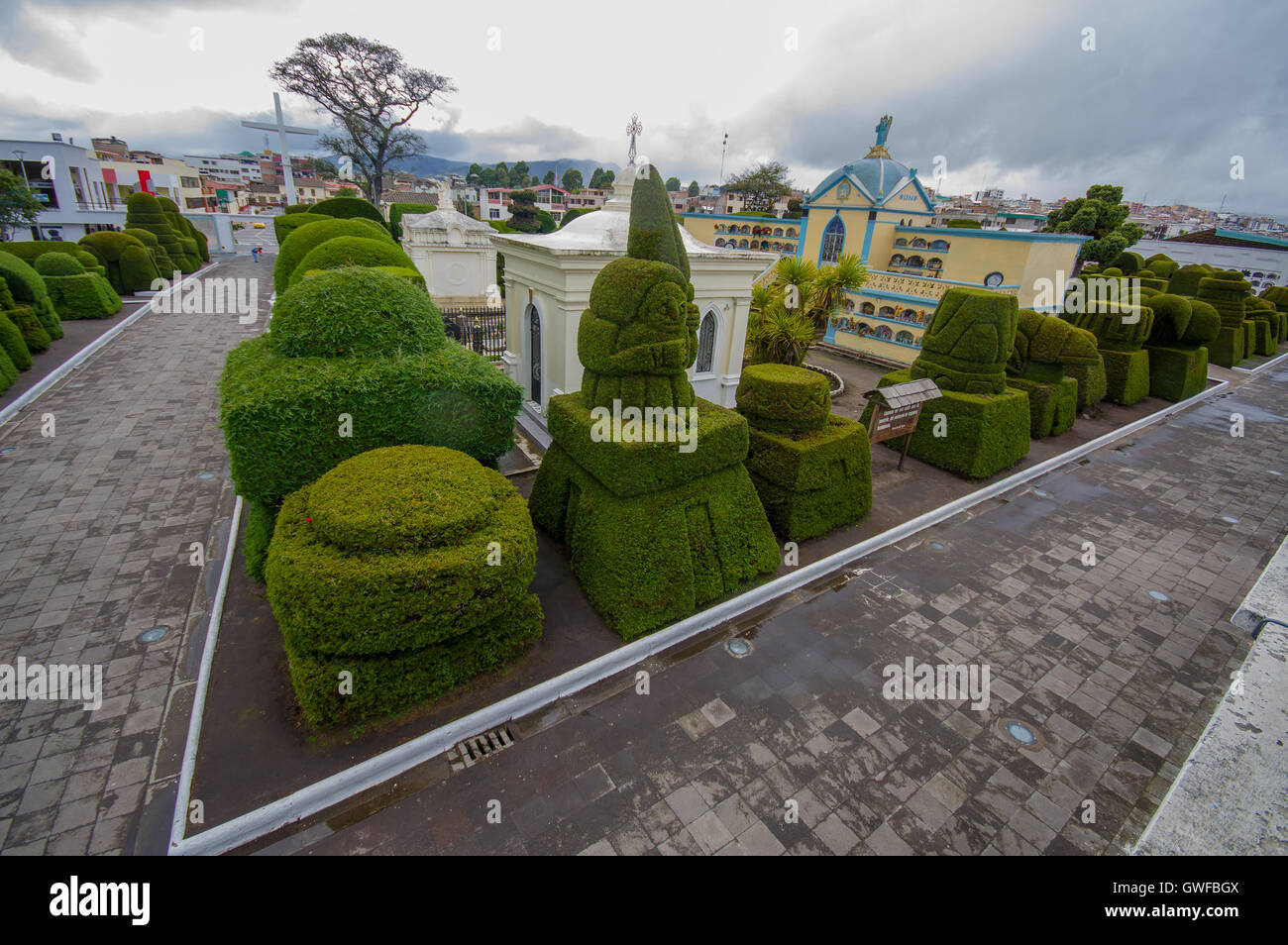 TULCAN, ECUADOR - JULY 3, 2016: overview of the cemetery with the city ...