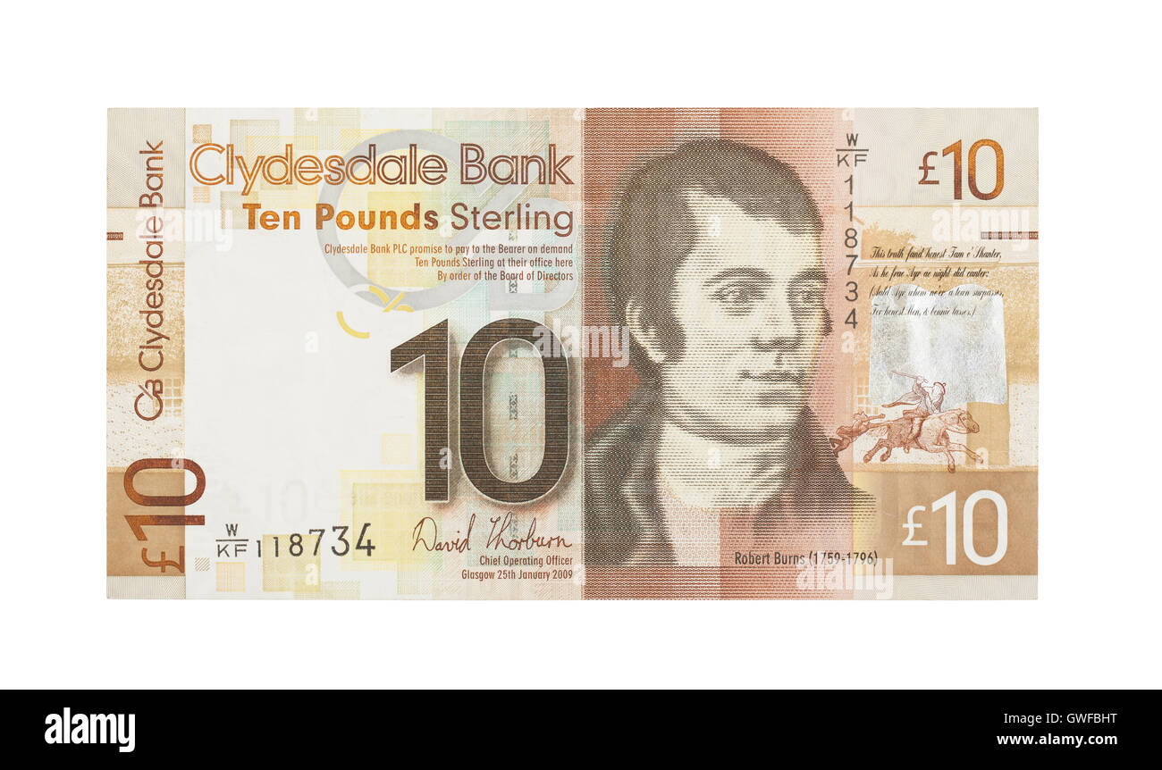 Scottish Banknote, 10 pounds, isolated on white Stock Photo - Alamy