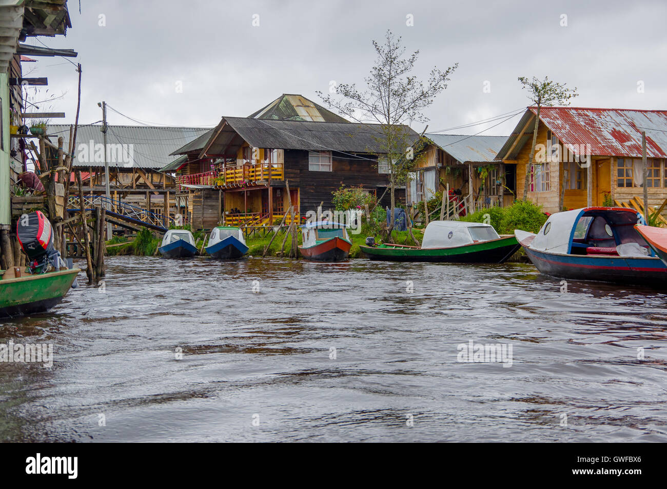 PASTO, COLOMBIA - JULY 3, 2016: some boats parked on the side of the ...