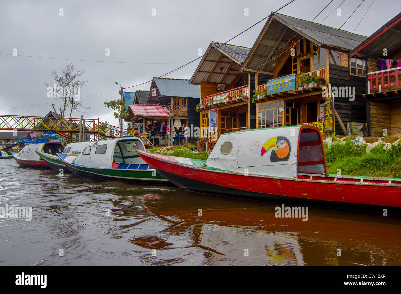 PASTO, COLOMBIA - JULY 3, 2016: boats standing next to the shore on a ...