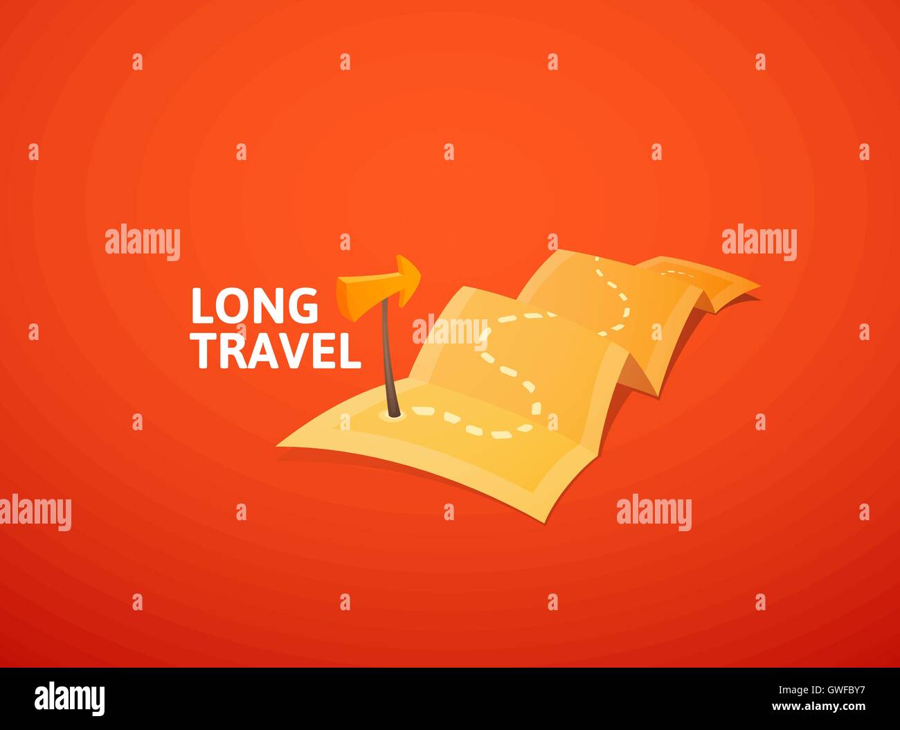 World tour concept logo, long route in travel map with guide marker ...