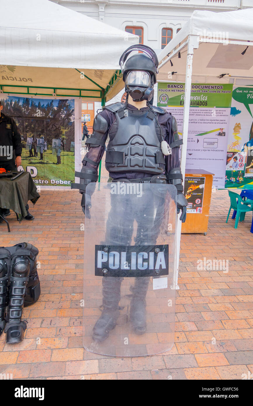 PASTO, COLOMBIA - JULY 3, 2016: manikin dressed with some police ...