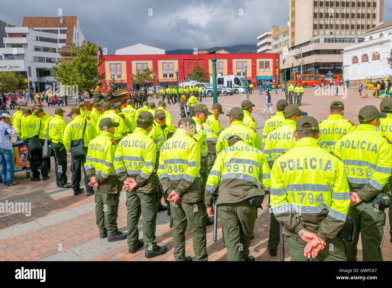 PASTO, COLOMBIA - JULY 3, 2016: some police formed on the center square ...