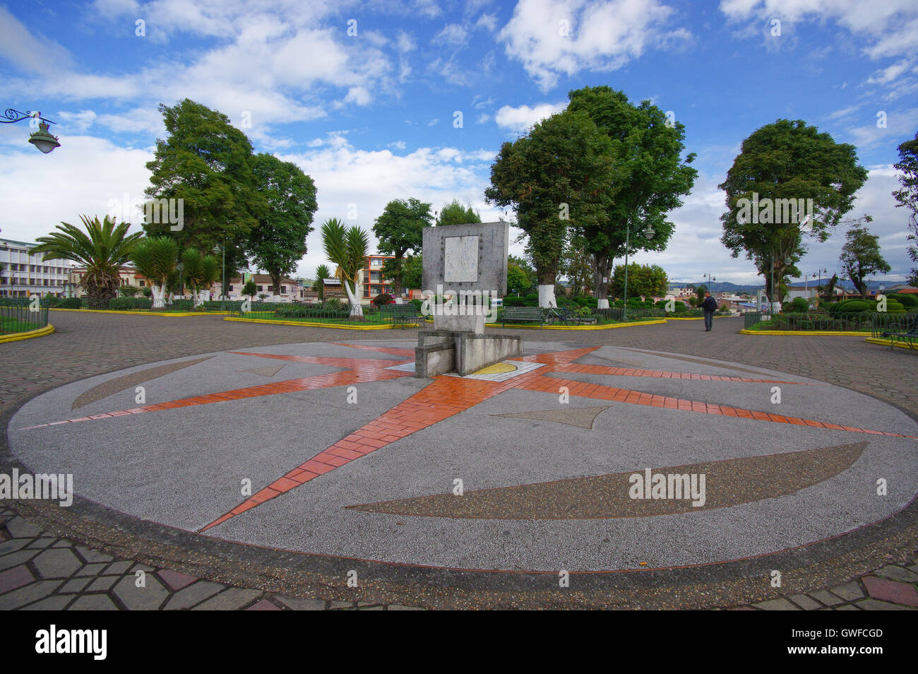 TULCAN, ECUADOR - JULY 3, 2016: cardinal points monument in the middle ...