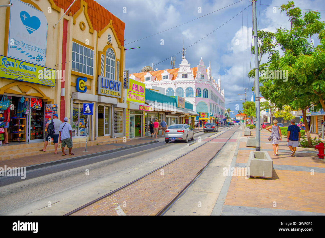 ORANJESTAD, ARUBA - NOVEMBER 05, 2015:Streets of Aruba Island, downtown ...