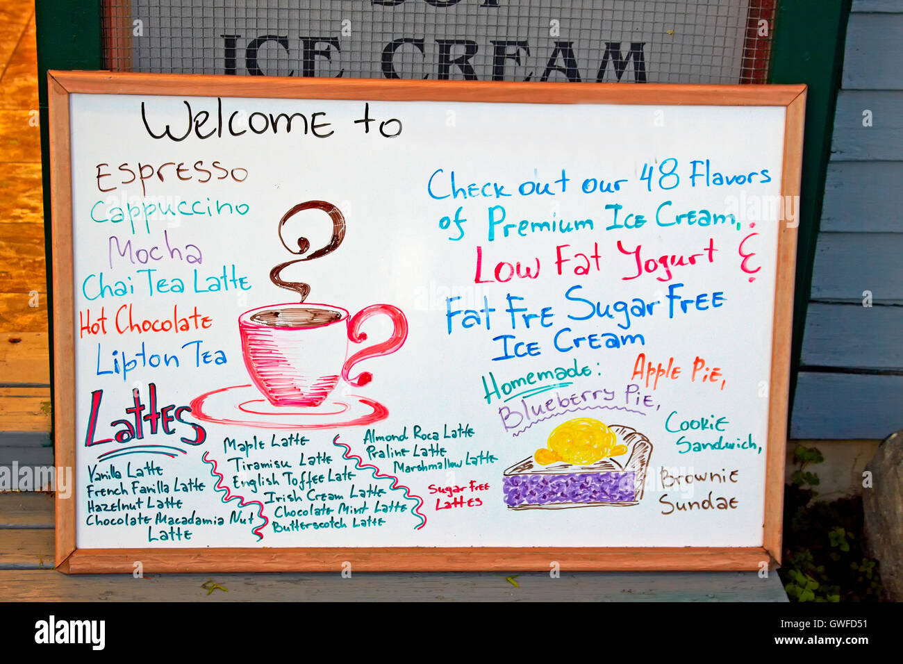 Colorful hand-drawn ice cream parlor menu Stock Photo - Alamy