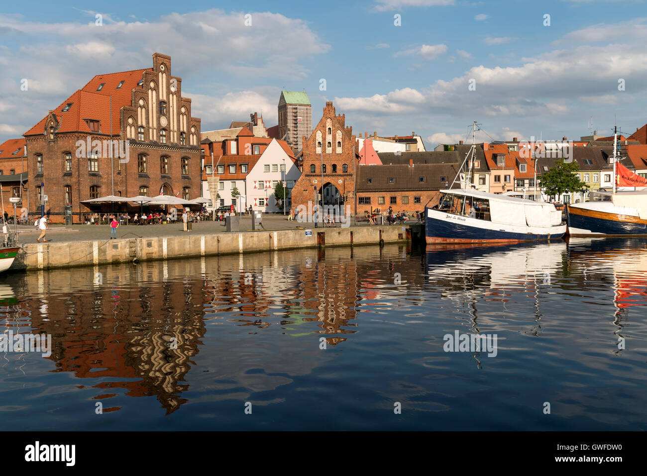 historic Old Harbour, watergate and old customs house, Hanseatic City ...