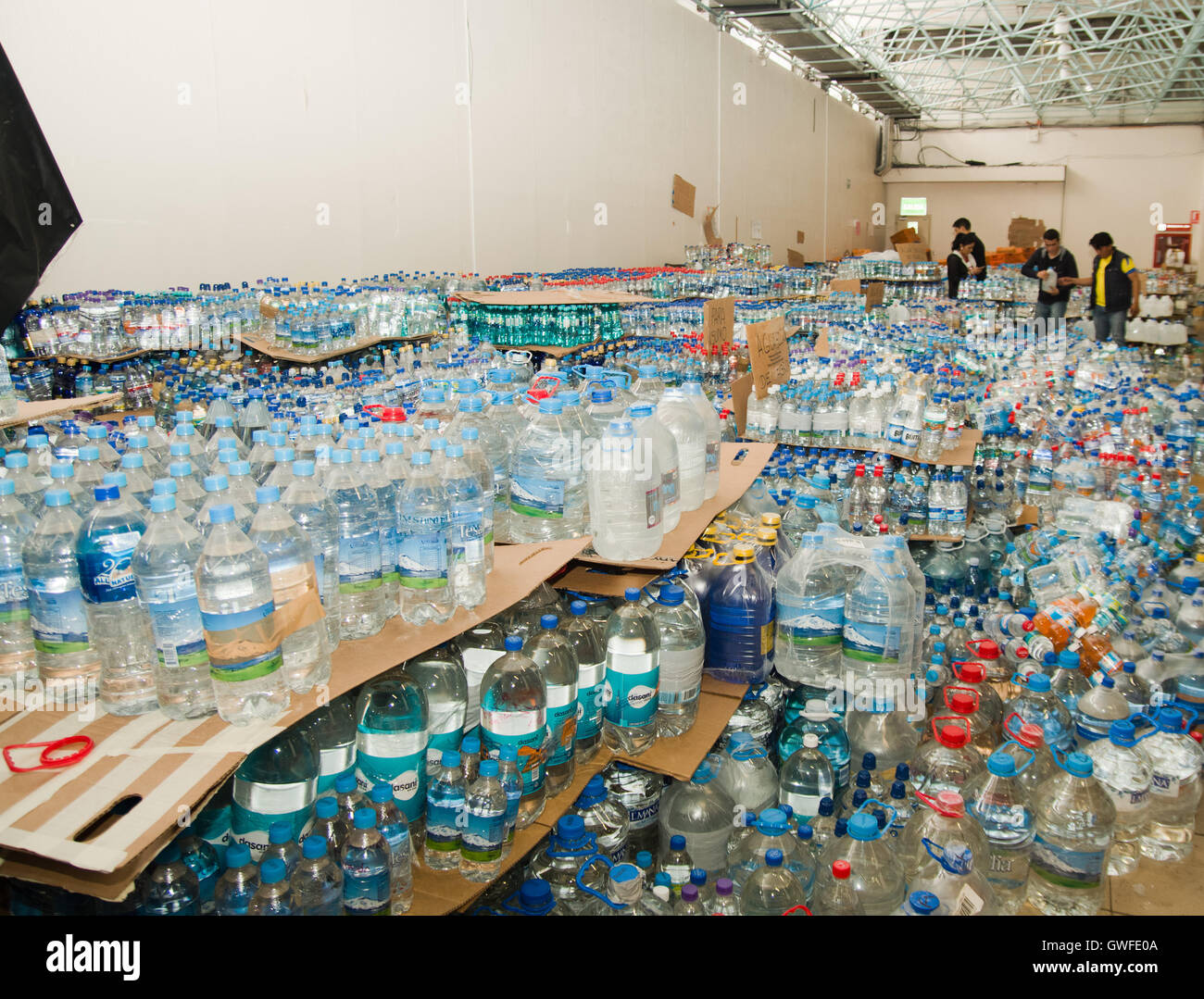 Quito, Ecuador - April,23, 2016: Disaster relief water for earthquake ...