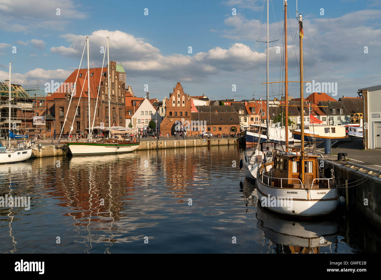 historic Old Harbour, watergate and old customs house, Hanseatic City ...