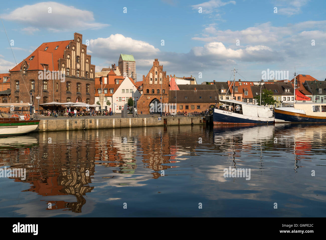 historic Old Harbour, watergate and old customs house, Hanseatic City ...