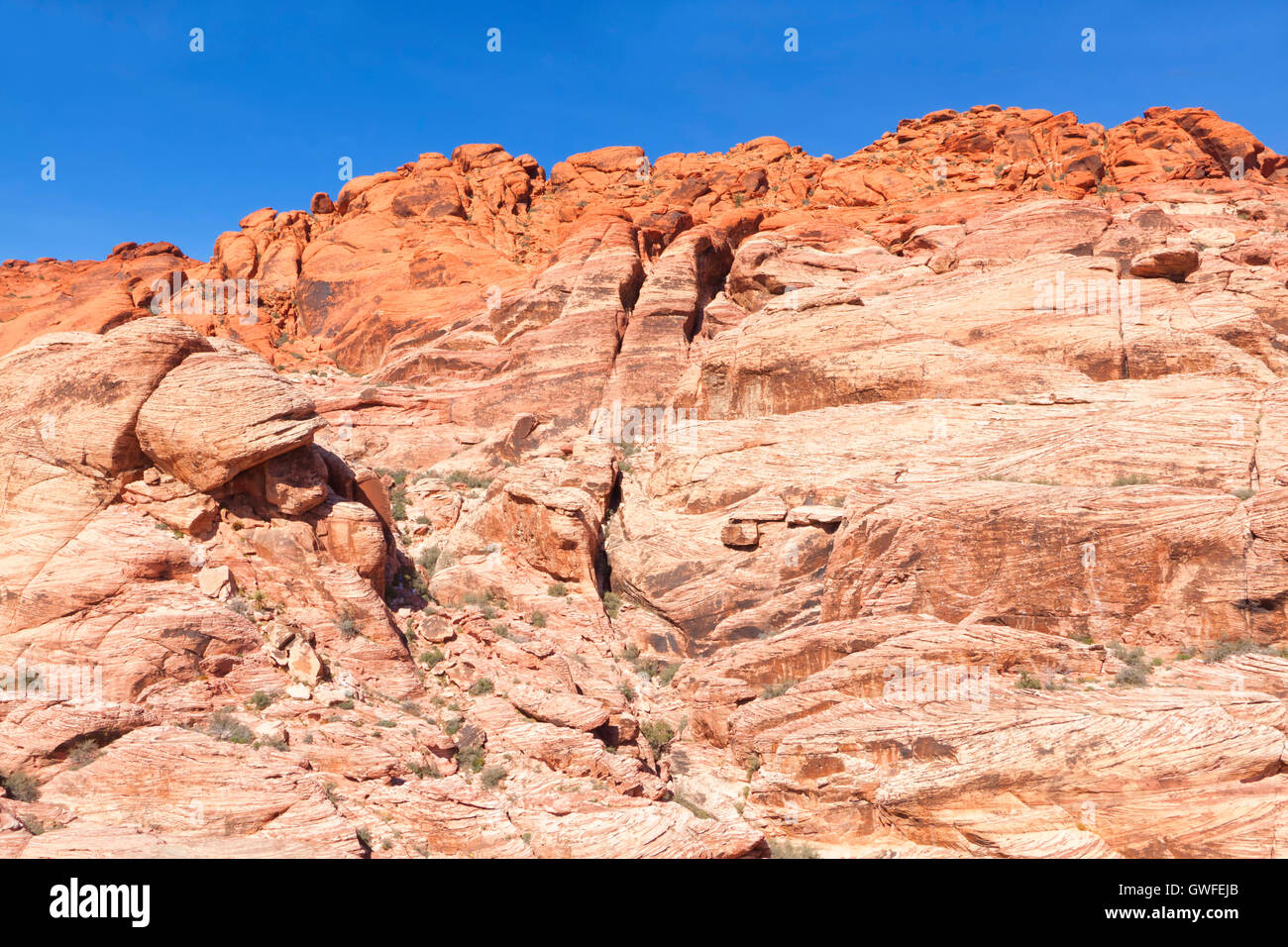 View of dry landscape and red rock formations of the Red Rock Canyon in ...