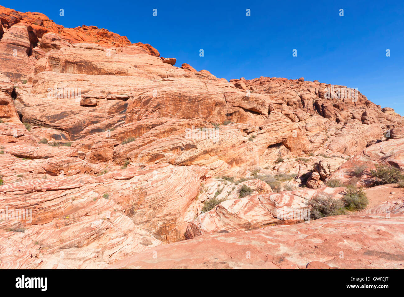 View of dry landscape and red rock formations of the Red Rock Canyon in ...
