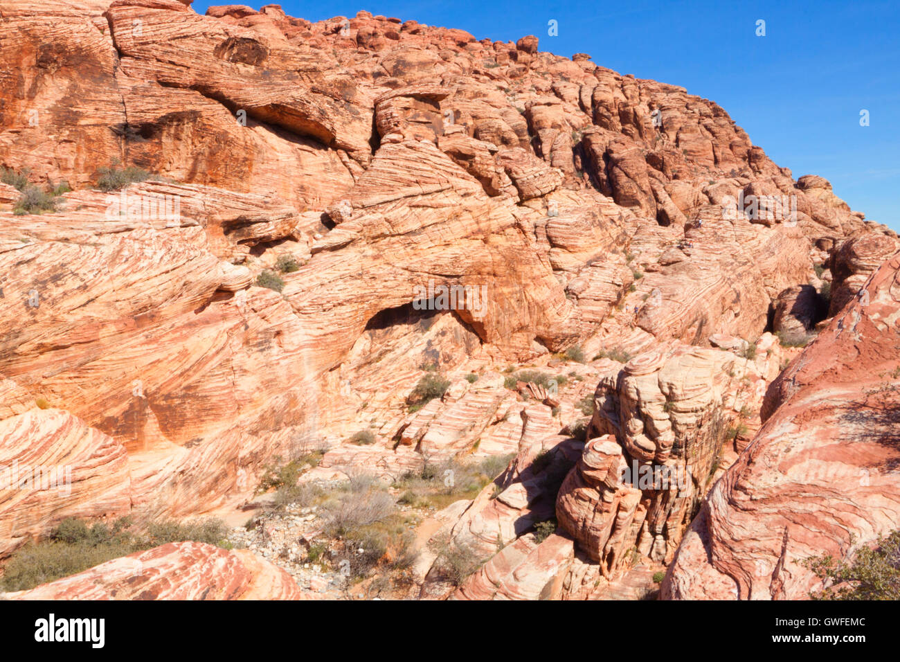 View of dry landscape and red rock formations of the Red Rock Canyon in ...