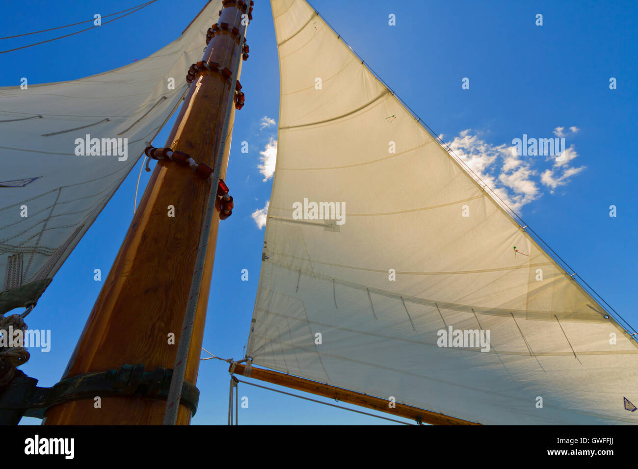 Views of the mast, sails and rigging on the private sail yacht Stock ...