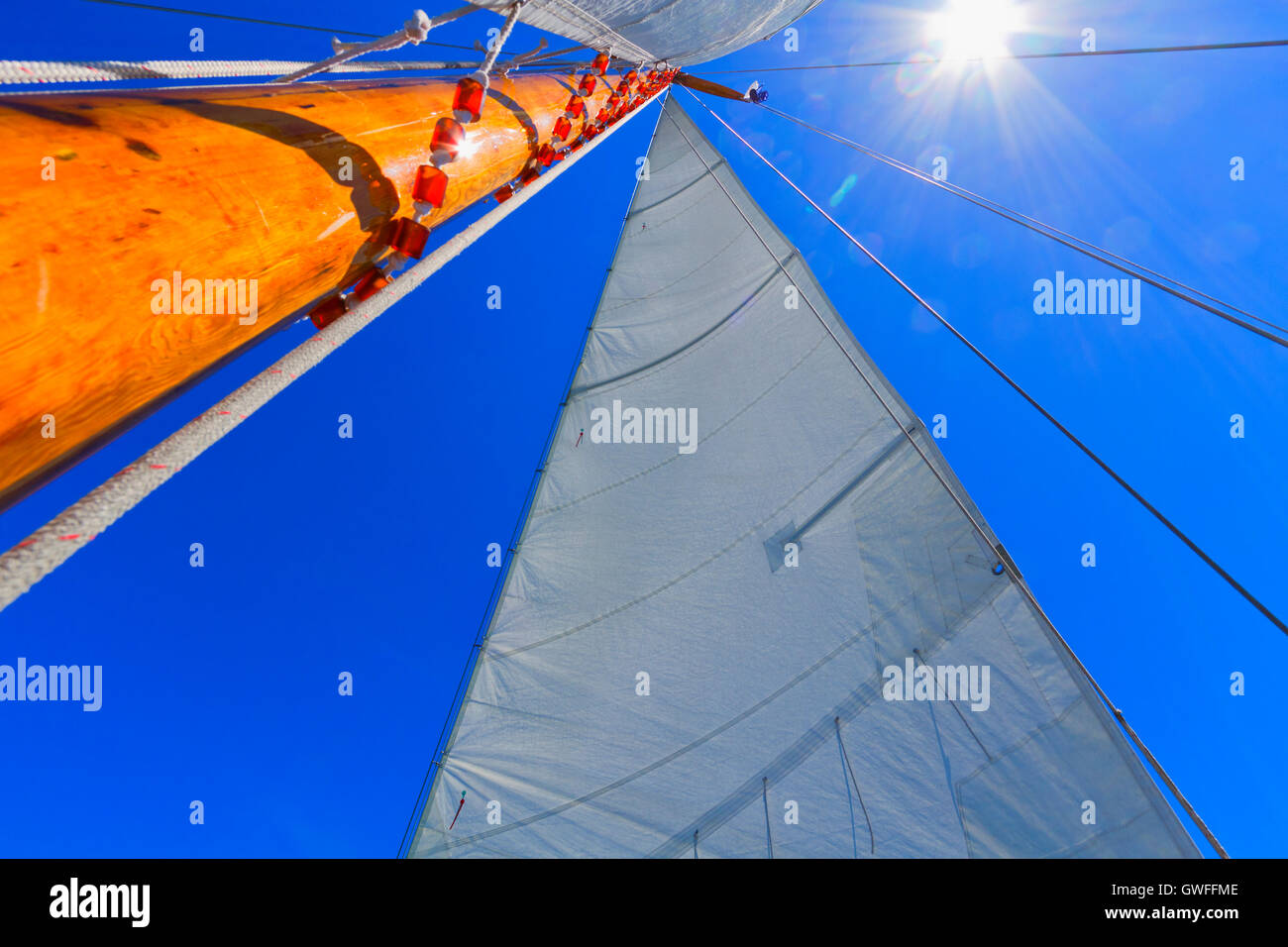 Views of the mast, sails and rigging on the private sail yacht Stock Photo - Alamy