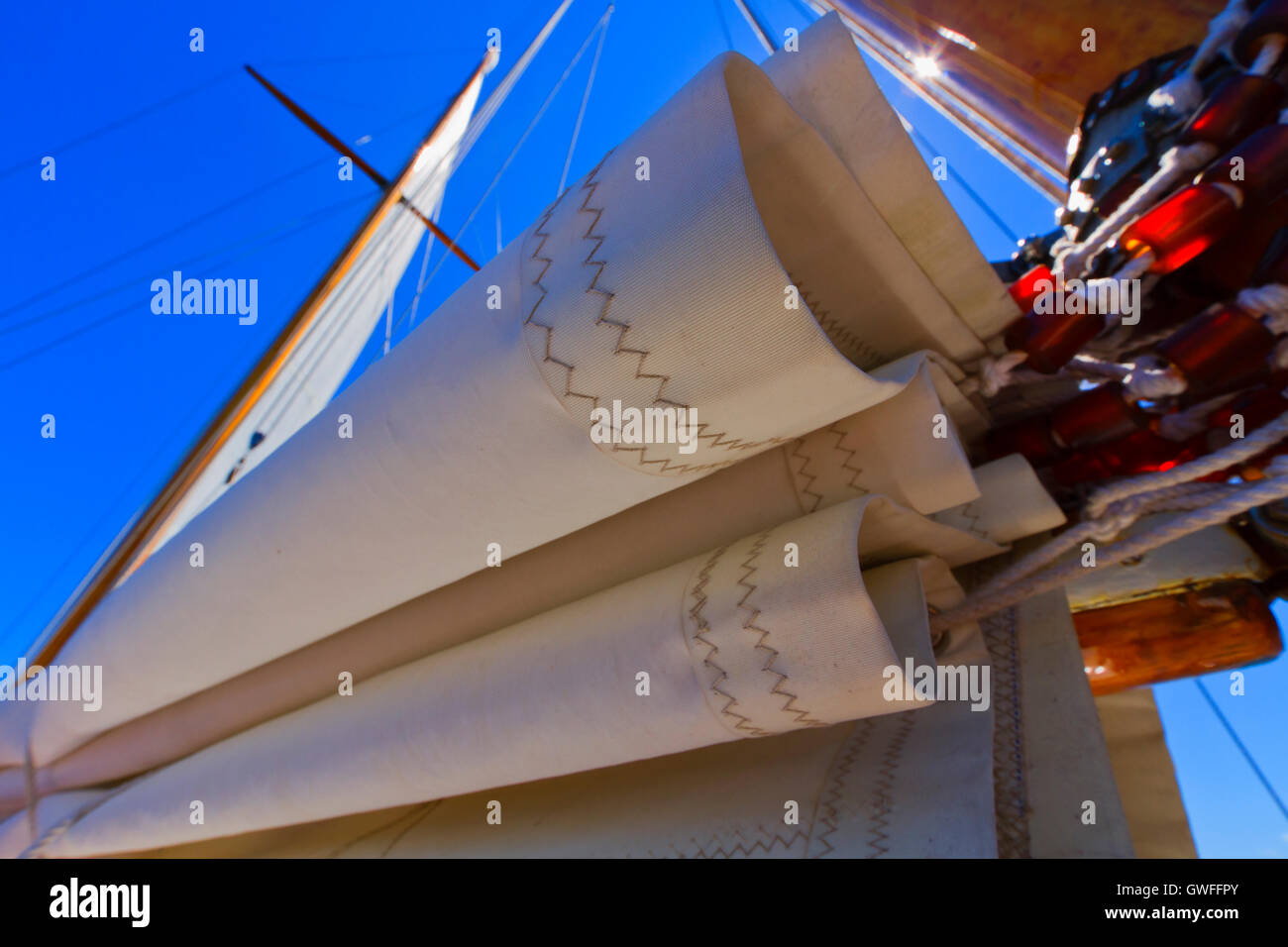 Views of the mast, sails and rigging on the private sail yacht Stock ...