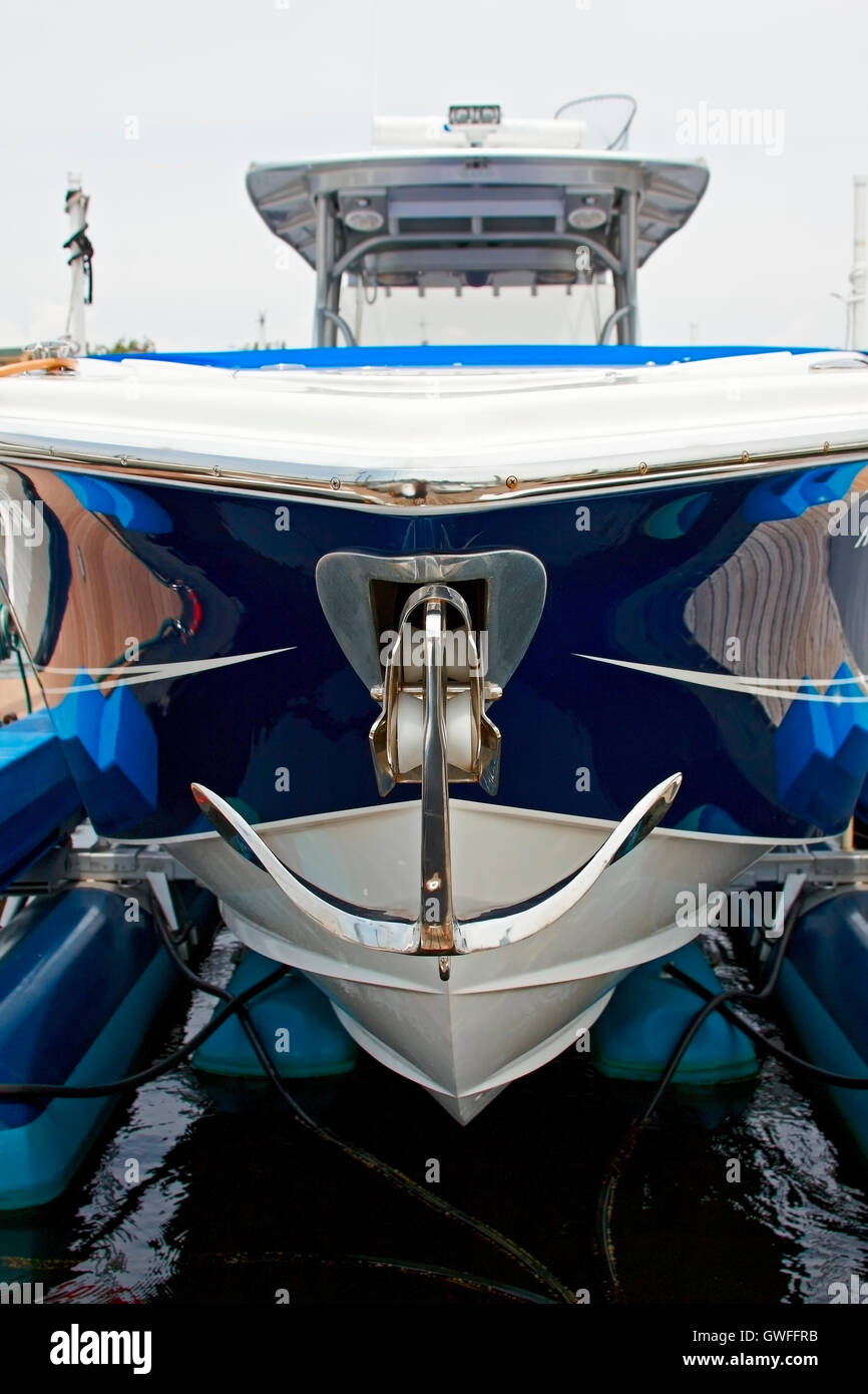 A view of the private yacht's bow, docked in the marina Stock Photo - Alamy