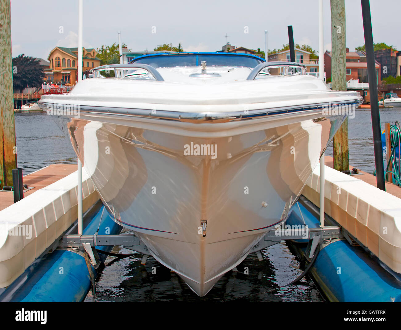 A view of the private yacht's bow, docked in the marina Stock Photo - Alamy