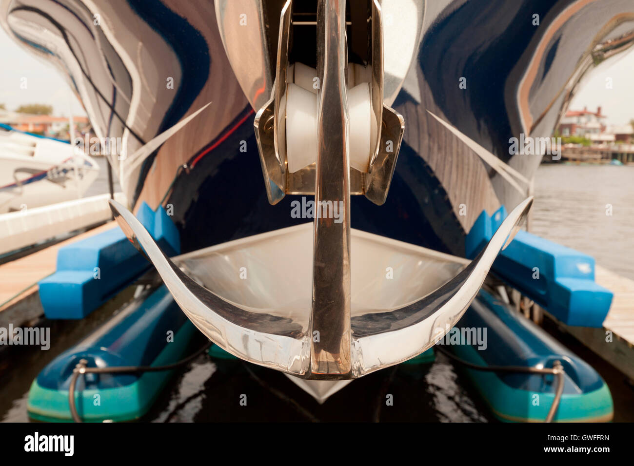 A view of the private yacht's bow, docked in the marina Stock Photo - Alamy