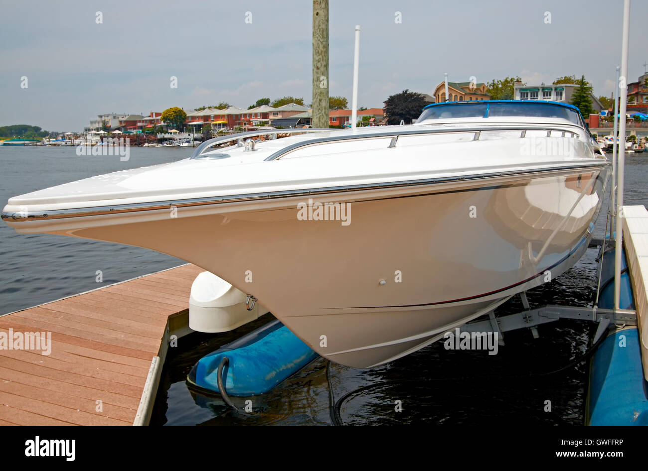 A view of the private yacht's bow, docked in the marina Stock Photo - Alamy