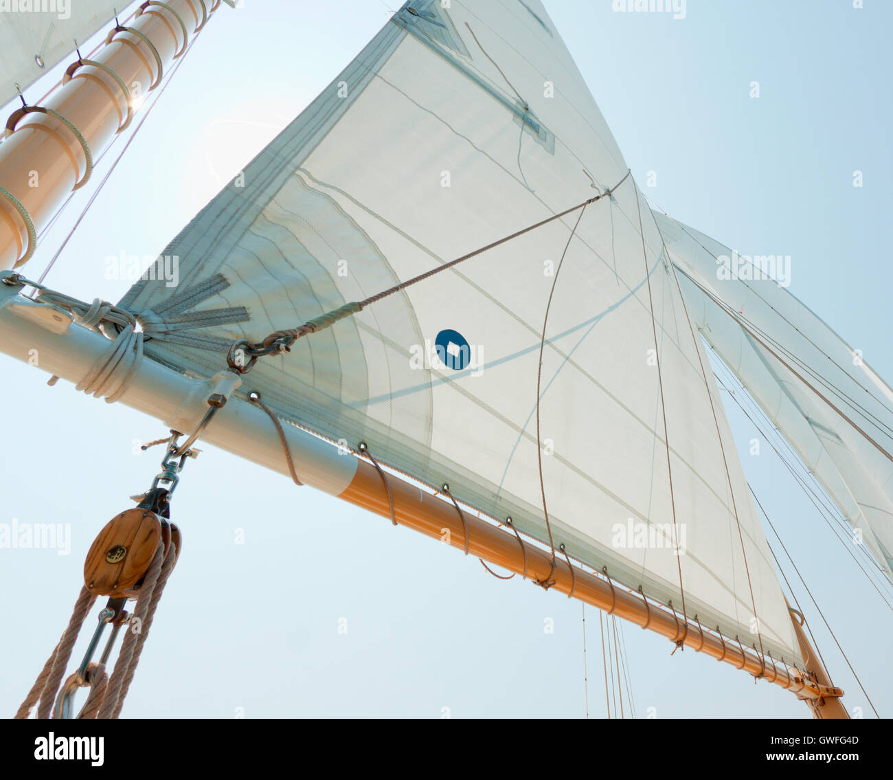 Views of the mast, sails and rigging on the private sail yacht Stock ...