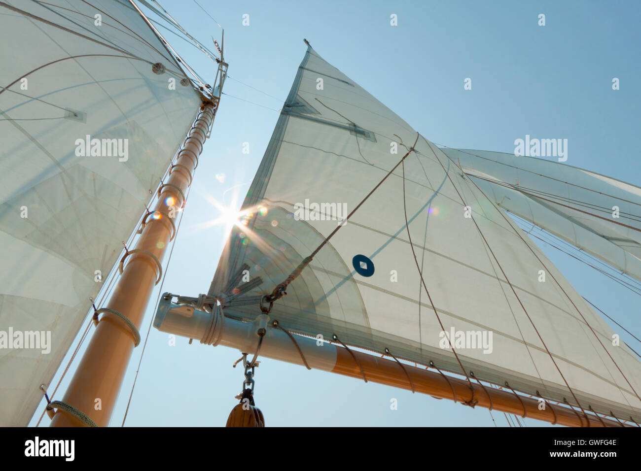 Views of the mast, sails and rigging on the private sail yacht Stock Photo - Alamy