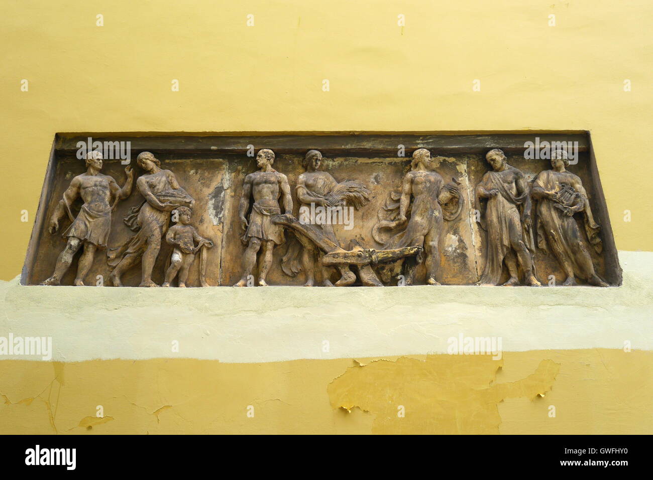 Niche featuring a relief, Castle District, Budapest, Hungary Stock ...