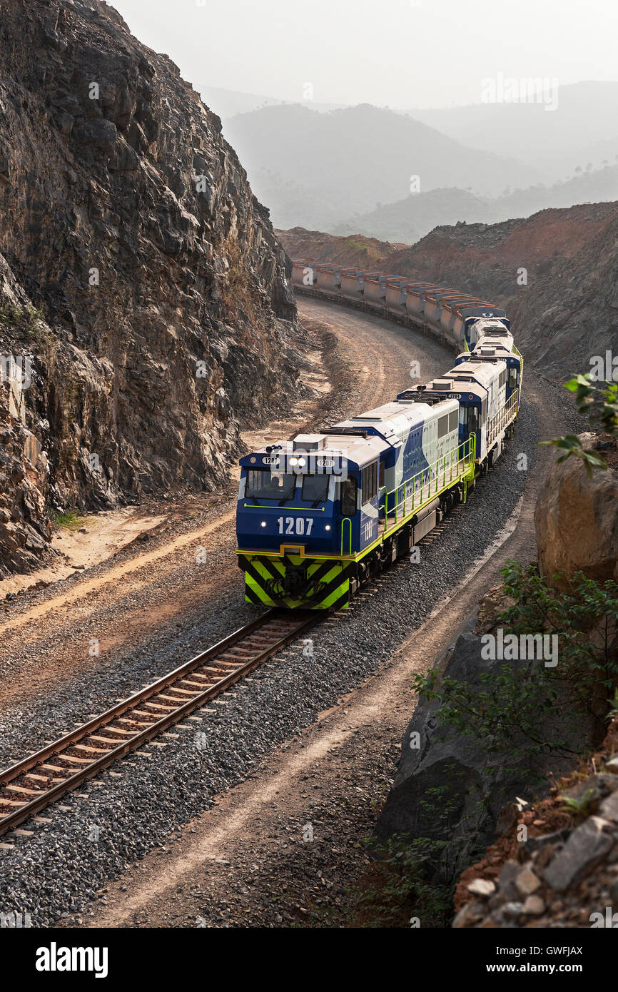 Transporting and managing iron ore.100 wagon ore train with new front ...