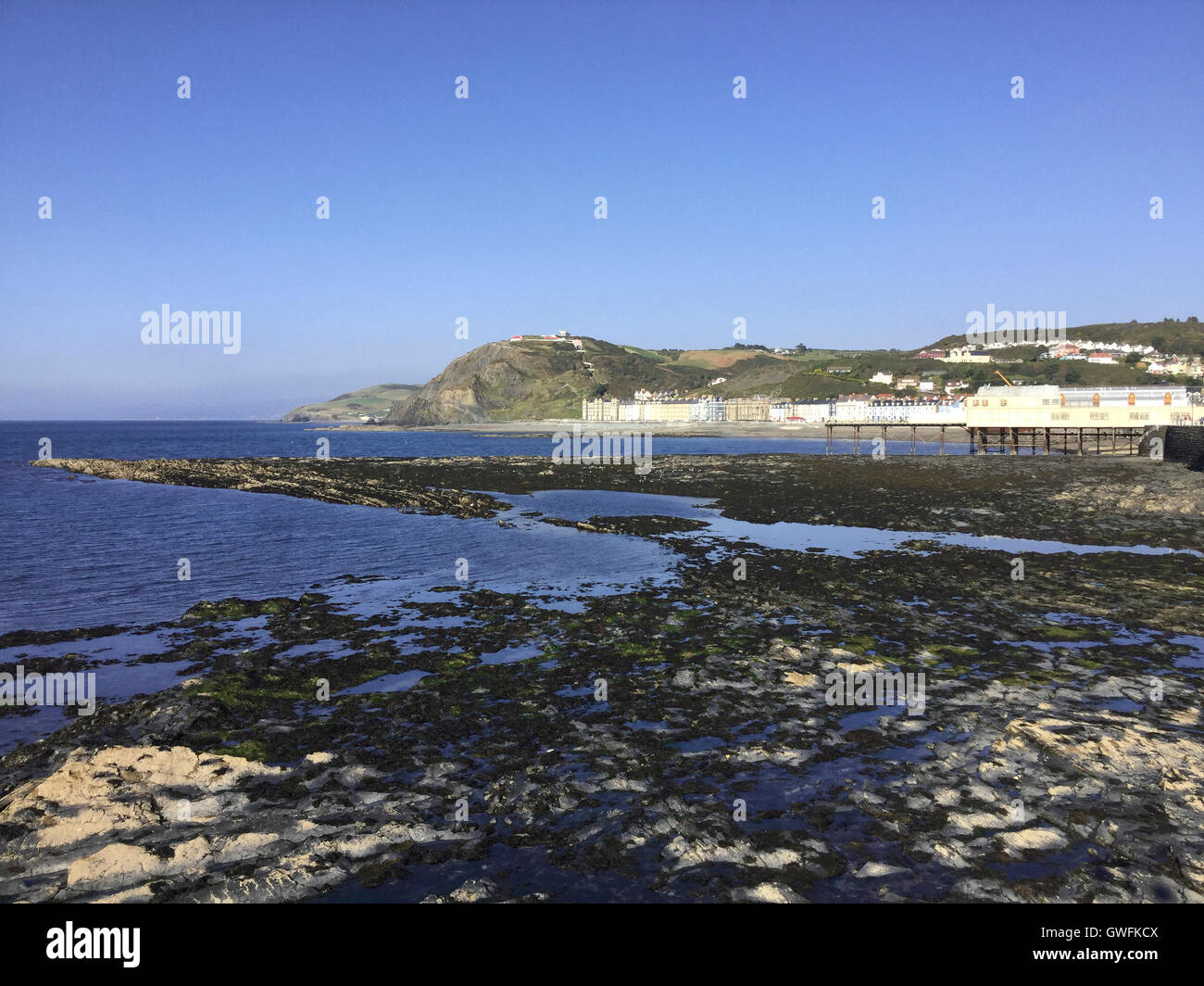 aberystwyth, wales, uk, promenade, sea, seaside, beach, resort, july ...