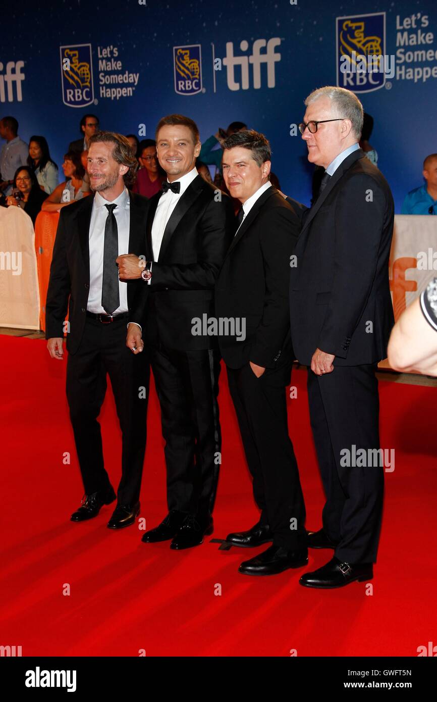 Toronto, ON. 12th Sep, 2016. Jeremy Renner, David Linde, Dan Levine ...